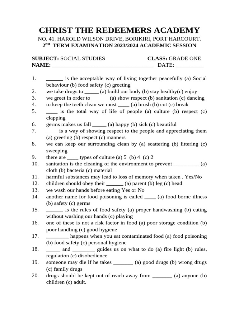 Christ The Redeemers Academ Emmanuel Silas Grade One | PDF | Jesus ...