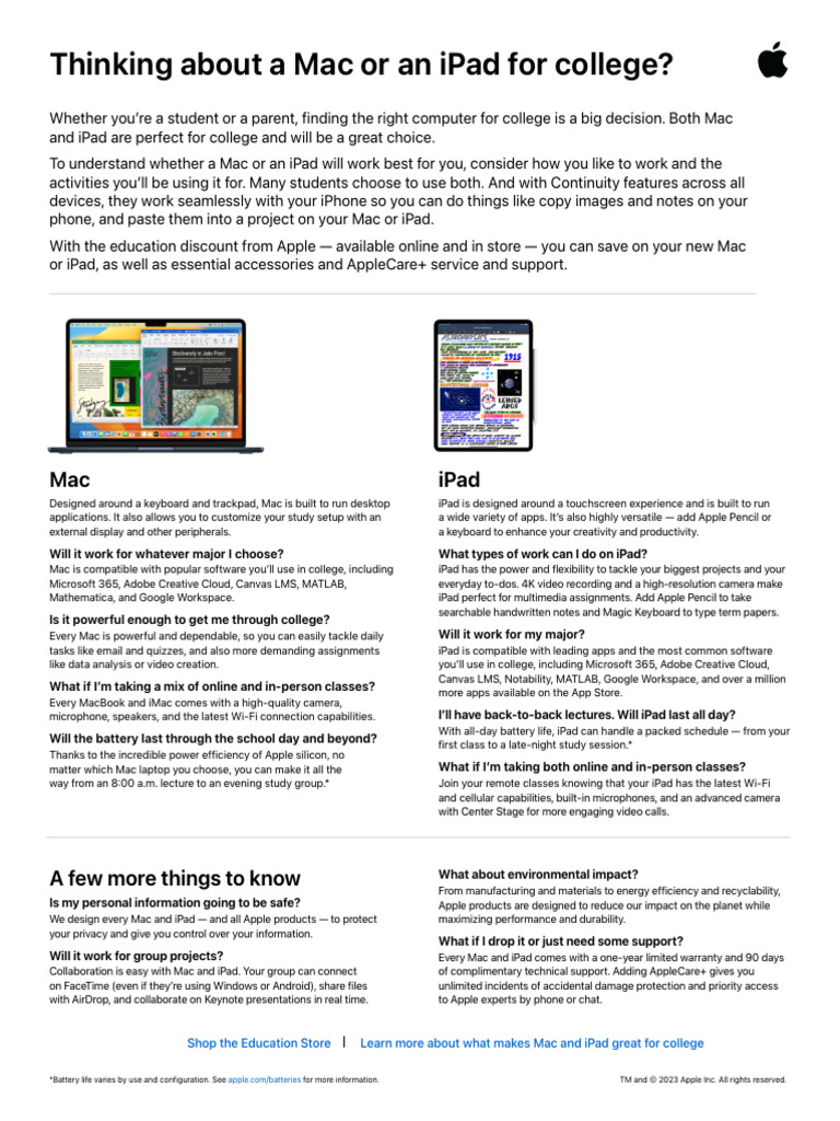 Mac vs. iPad: Best for College? | PDF | I Pad | Apple Inc.