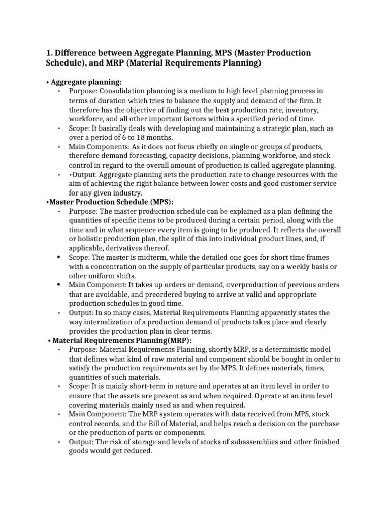 Aggregate Planning vs MPS vs MRP Explained | PDF | Economies | Business