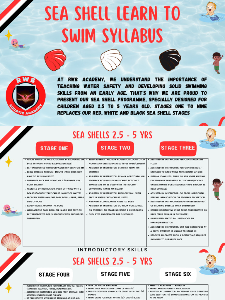 Sea Shells - 2.5 To 5 Yrs - RWB Academy Learn To Swim Syllabus | PDF ...