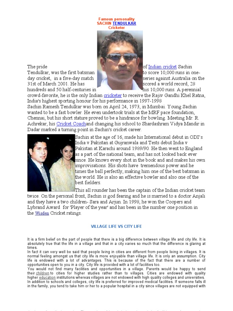 Indian Cricket: Famous Personality Sachin Cricketer | PDF | Leisure ...