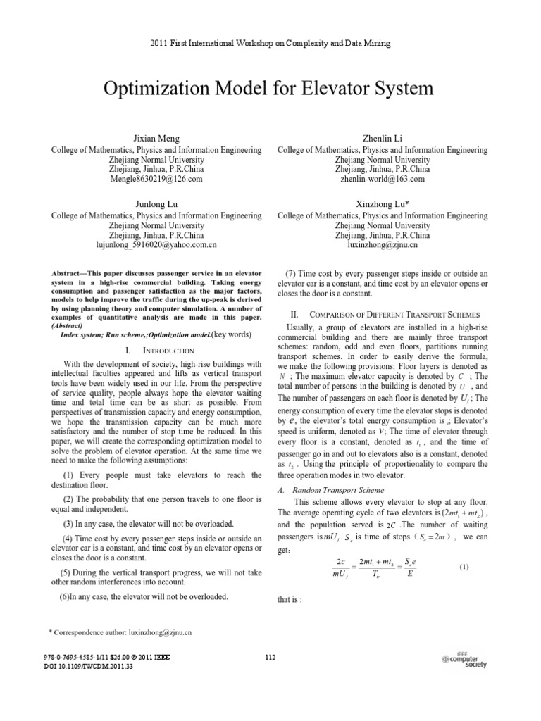 Optimization Model For Elevator System | PDF | Elevator | Computer Simulation