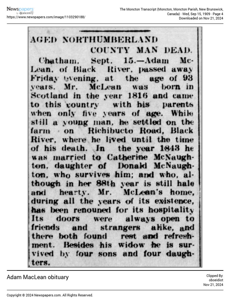 Adam MacLean Obituary | PDF Adam MacLean Obituary | PDF