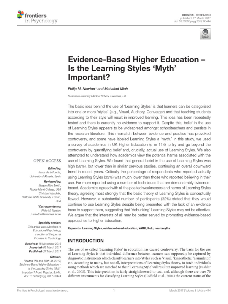 Evidence-Based Higher Education - Is The Learning Styles Myth ...