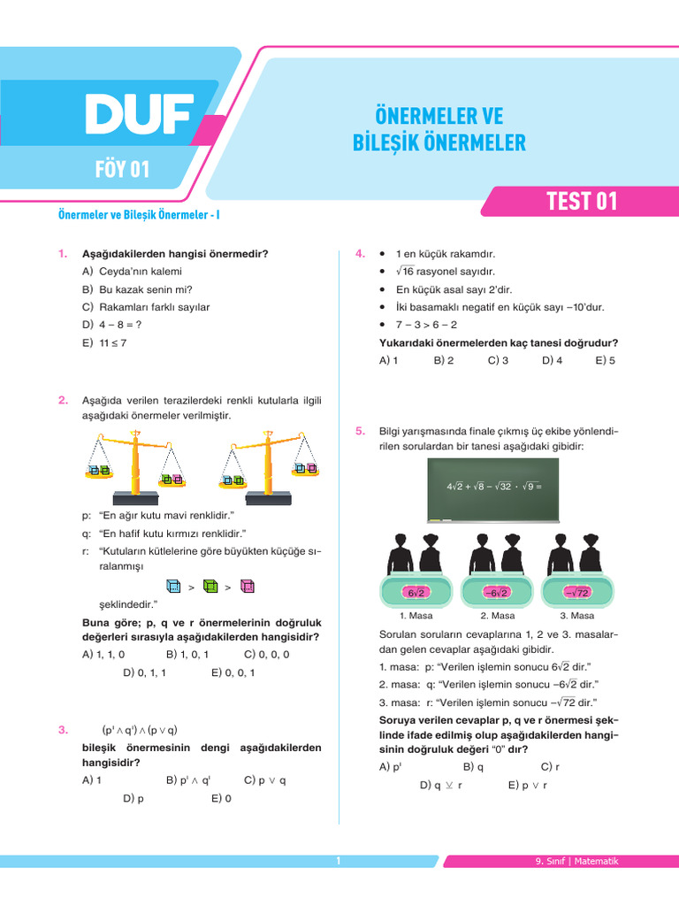 9.sınıf Matematik - DUF - FÖY 1 - Ornek | PDF
