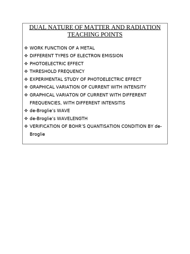 Dual Nature of Matter and Radiation-Teaching Points | PDF