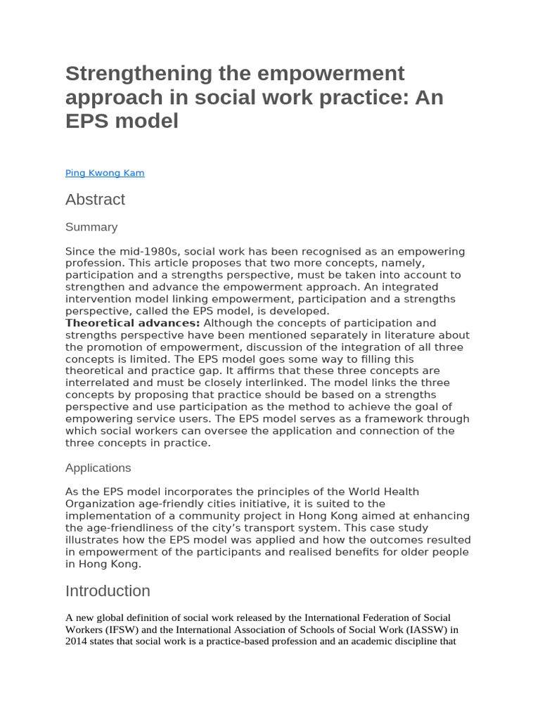Strengthening The Empowerment Approach in Social Work Practice | PDF ...
