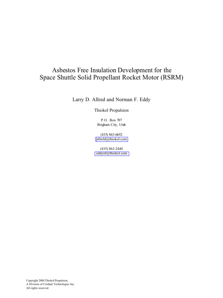 Asbestos Free Insulation Development For The Space Shuttle Solid ...