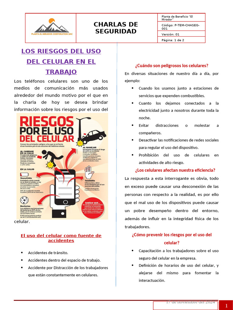 17.11.24-Los Riesgos Del Uso Del Celular en El Trabajo | PDF ...