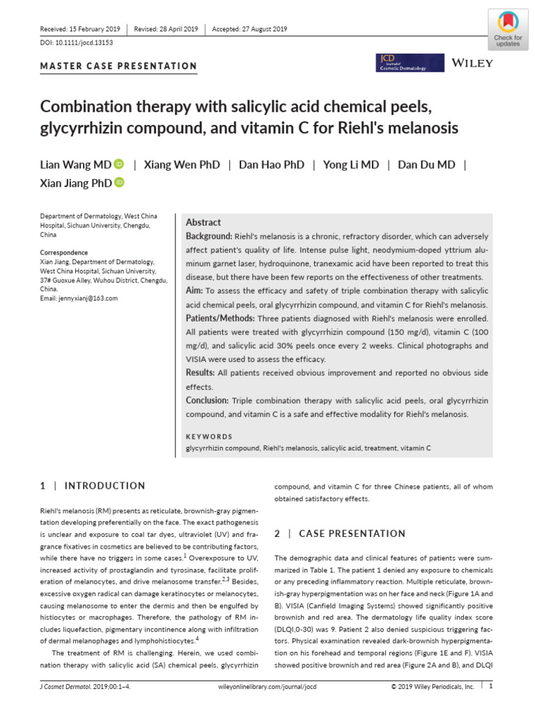 Combination Therapy With Salicylic Acid Chemical Peels, Glycyrrhizin Compound, and Vitamin C For ...
