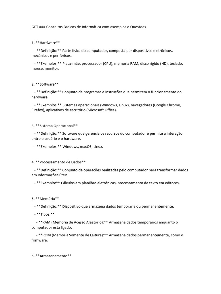 Conceitos Básicos de Informática | PDF | Armazenamento de dados de ...