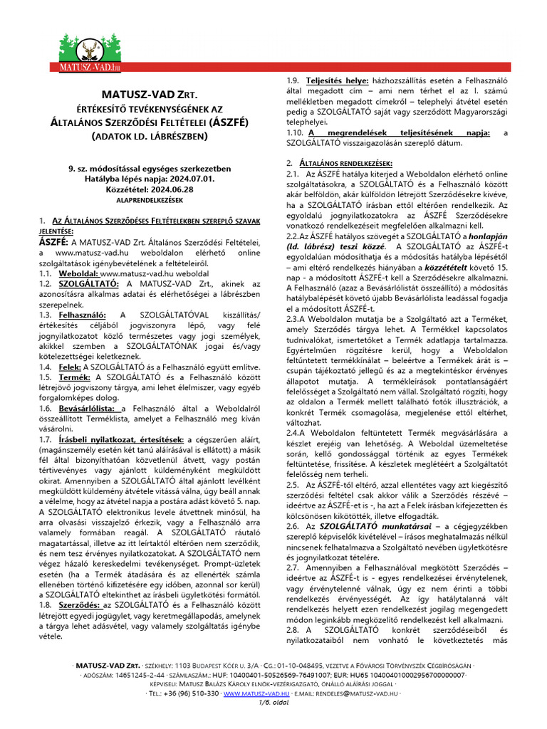 Aszf 2024 07 01 | PDF