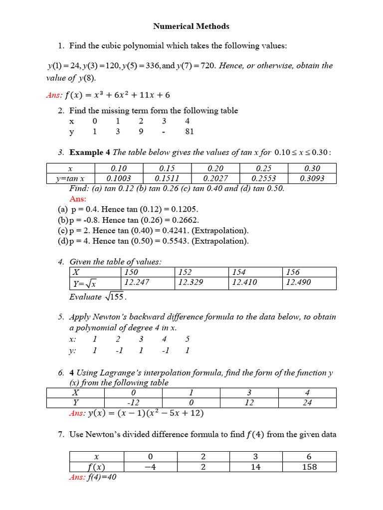 Proactice Questions-Numerical Methods | PDF | Algorithms | Applied Mathematics