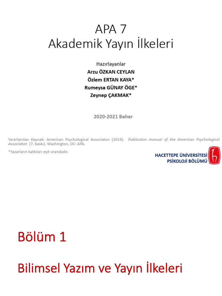 APA7 Bolum 1 Bilimsel Yazim Ve Yayin Ilkeleri 2021 Bahar | PDF
