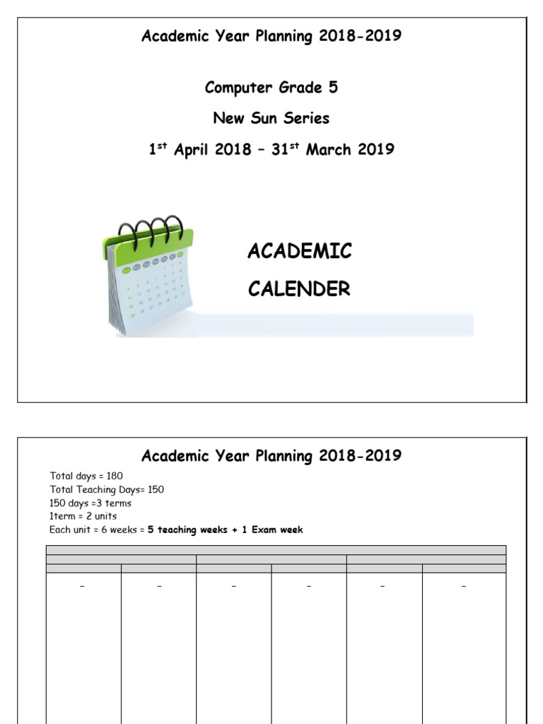 Grade 5 Computer Academic Calendar 2018-19 | PDF | Office Equipment ...