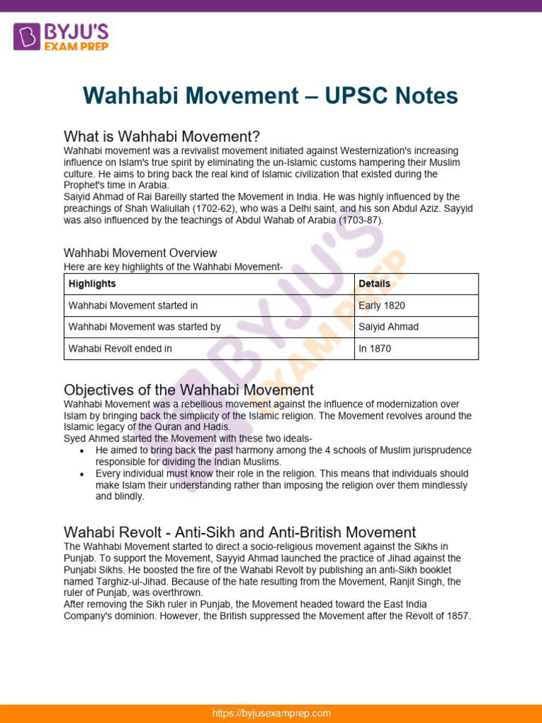 Wahhabi Movement Upsc Notes 24 | PDF | Wahhabism | Islamic Fundamentalism