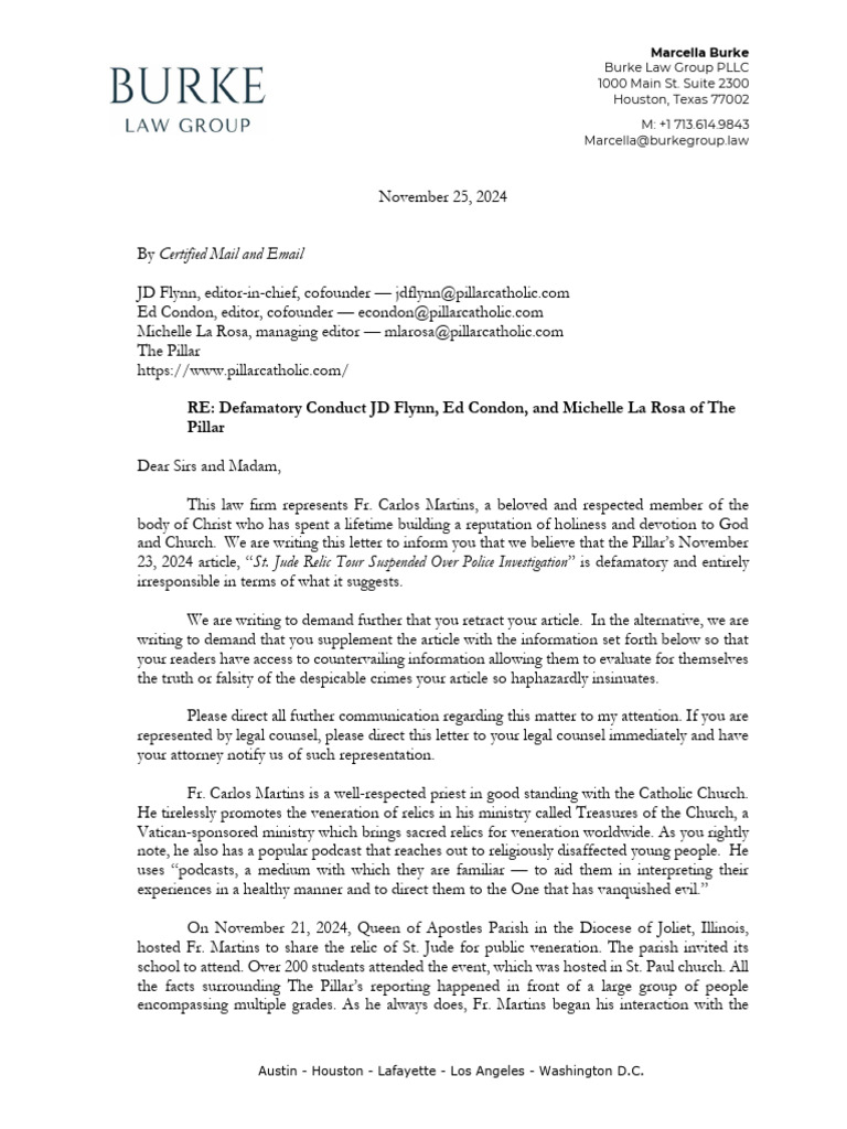 Pillar FR Martins Cease Desist 11242024 | PDF | Defamation