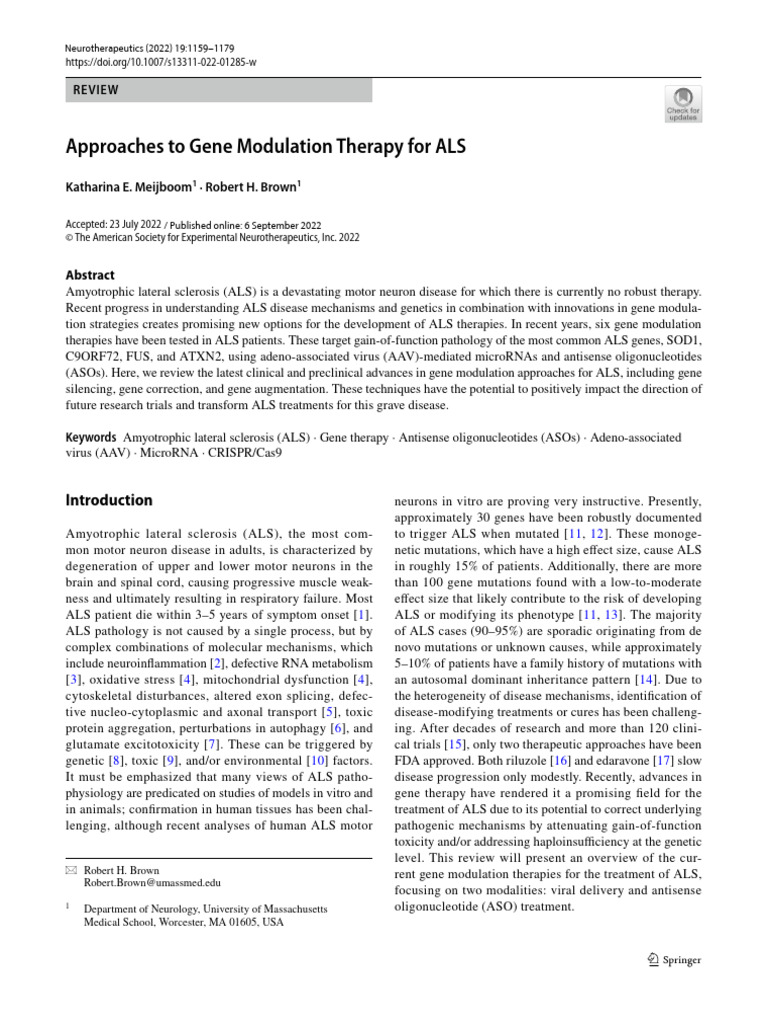 Approaches To Gene Modulation Therapy For ALS | PDF | Gene Silencing ...
