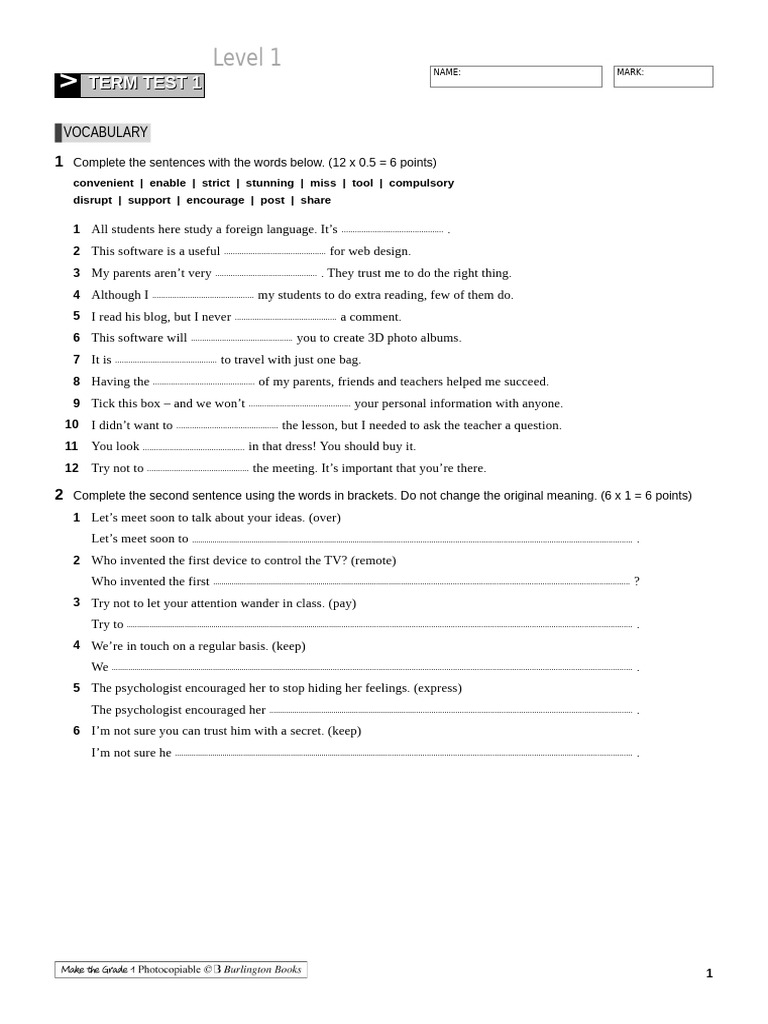 01MakeTheGrade1 TermTest1 Level1 | PDF | Computers