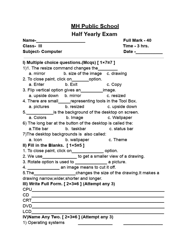 Computer 3 Half Yearly | PDF | Graphical User Interfaces | Computing Computer 3 Half Yearly | PDF | Graphical User Interfaces | Computing