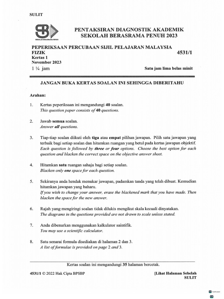 Fizik K1 Trial SBP 2023 | PDF