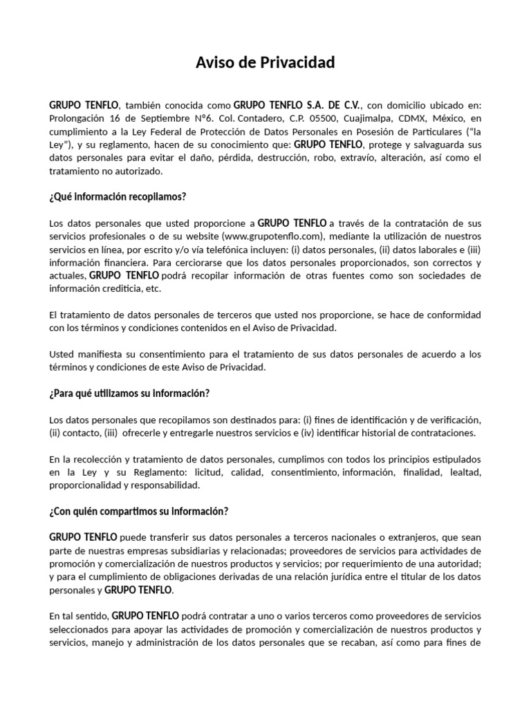 Aviso de Privacidad de Datos | PDF | Privacidad en internet | Cookie HTTP