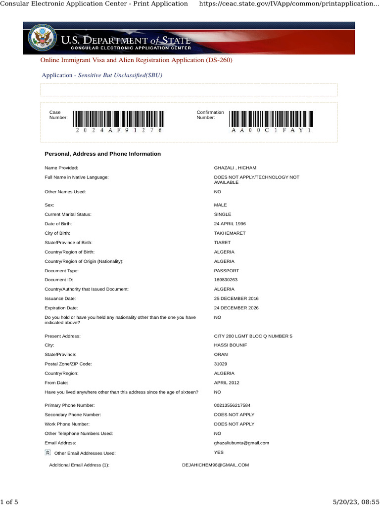 Consular Electronic Application Center - Print Application | PDF | Social Security Number | Justice