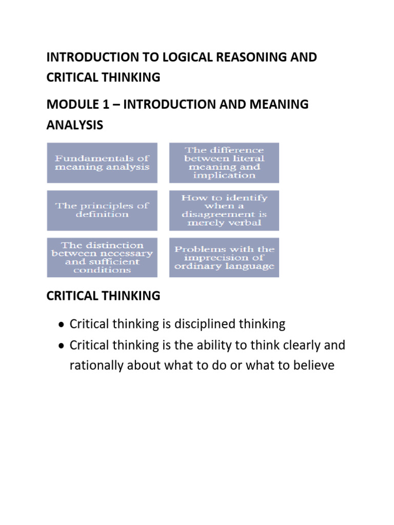 Module 1 INTRODUCTION TO LOGICAL REASONING AND CRITICAL THINKING | PDF | Critical Thinking | Thought
