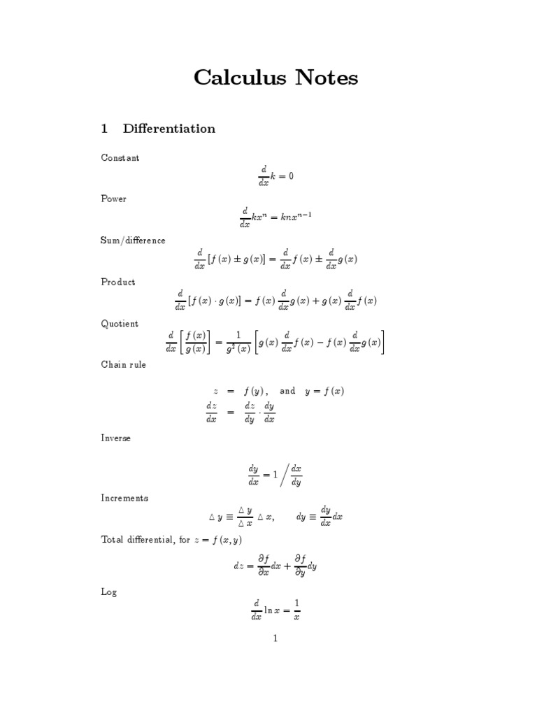 Calculus 1 Lecture Notes Summary | PDF | Complex Analysis ...