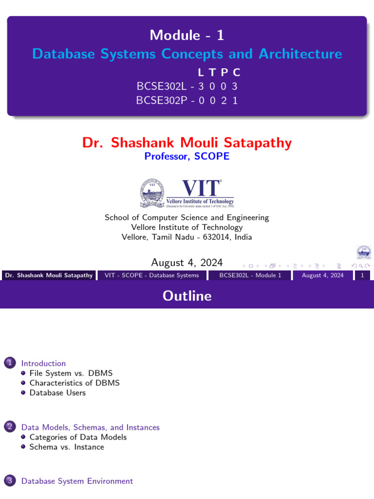 Bcse302l Dbms Module-1 Smsatapathy | PDF | Databases | Conceptual Model