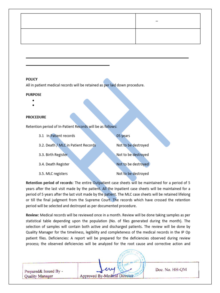 Medical Record Retention Policy Guide | PDF | Medical Record | Patient