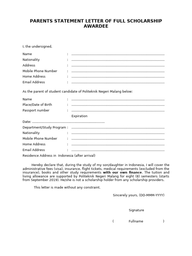 Parent Declarations for Student Support | PDF | Immigration Law | International Law