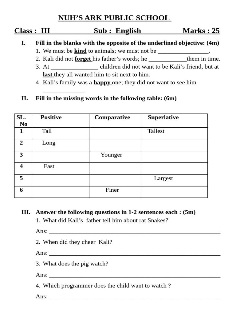 3rd English Fa-4 | PDF | Language Arts & Discipline | Foreign Language Studies