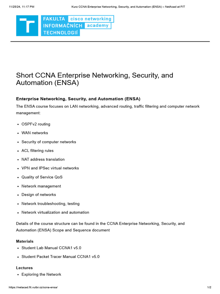 Kurz Ccna Enterprise Networking Security And Automation Ensa Netacad At Fit Pdf Computers
