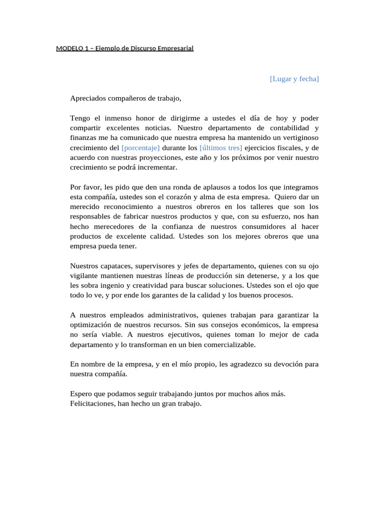 8 2 Modelo de Discurso Empresarial - 10 | PDF | Business | Economias