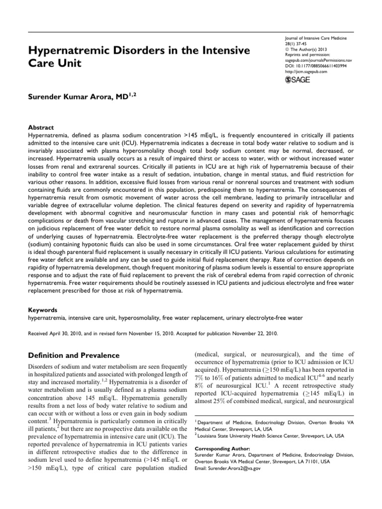 Hypernatremia Management in ICU Patients | PDF | Homeostasis | Dehydration