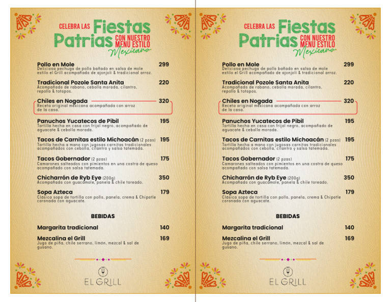 Menú Fiestras Patrias 2024 | PDF | Cilantro | Taco