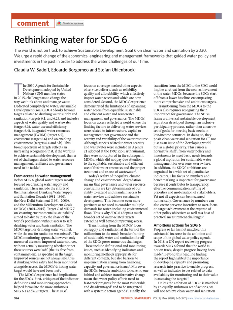 Rethinking Water For SDG 6 | PDF | Millennium Development Goals ...