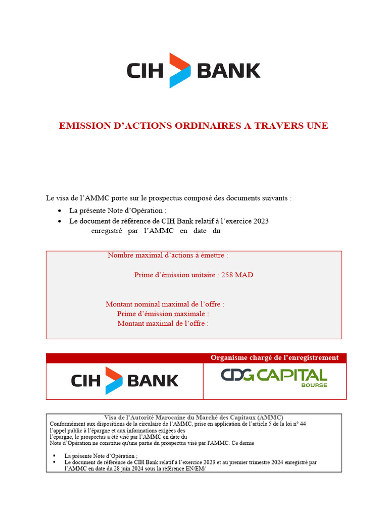 Augmentation de capital de CIH Bank | PDF | Action (Finance) | Actionnaire
