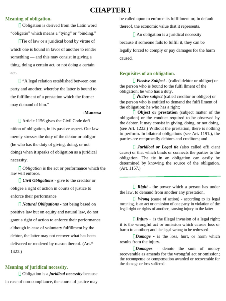 Oblicon - Reviewer For Midterms | PDF | Negligence | Law Of Obligations