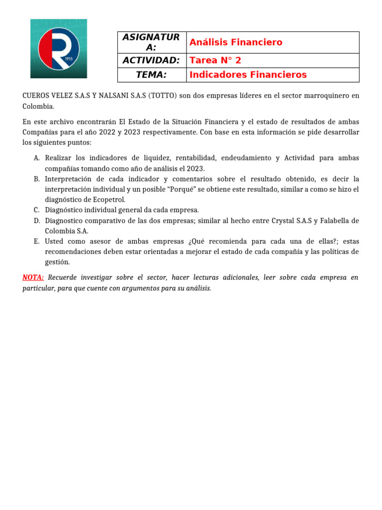 Indicadores Financieros de Cuero Velez y Nalsani | PDF | Negocios | Derecho