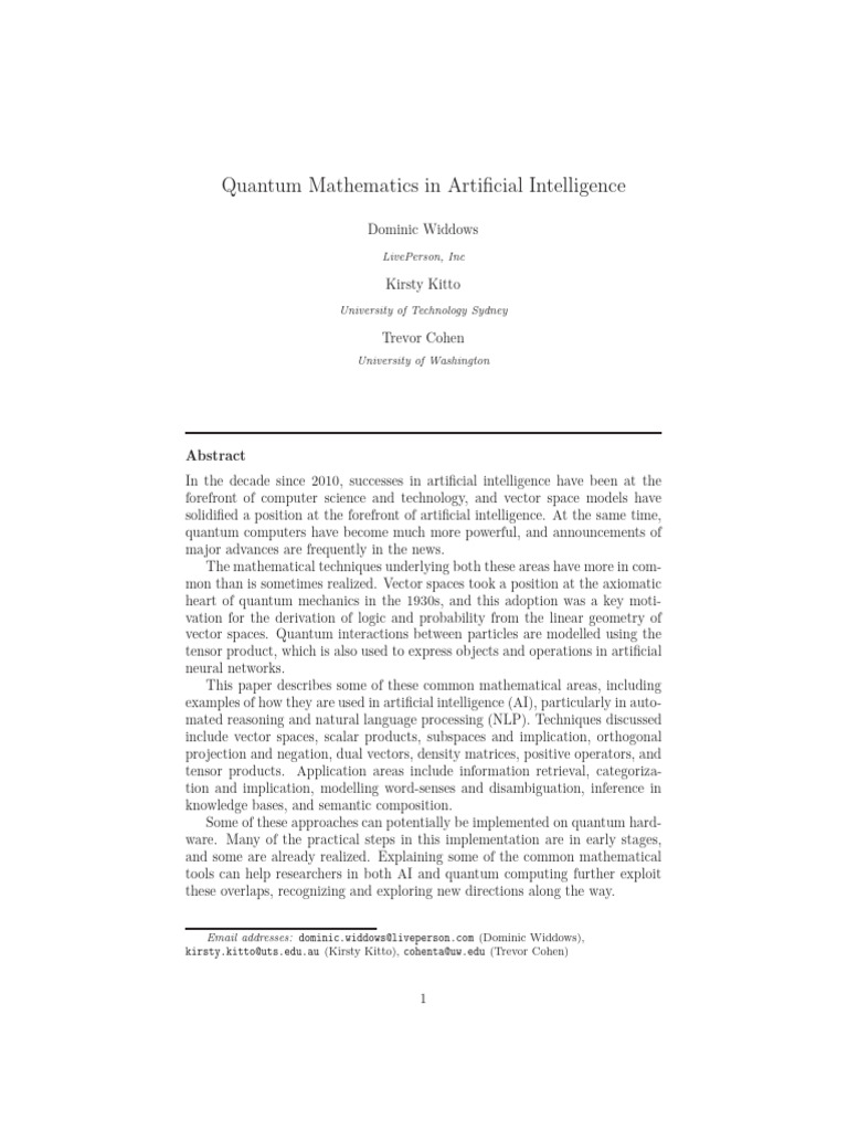 Quantum Mathematics in Artificial Intelligence | PDF | Eigenvalues And ...