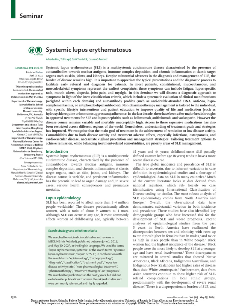2024 Systemic Lupus Erythematosus LANCET | PDF | T Cell | T Helper Cell