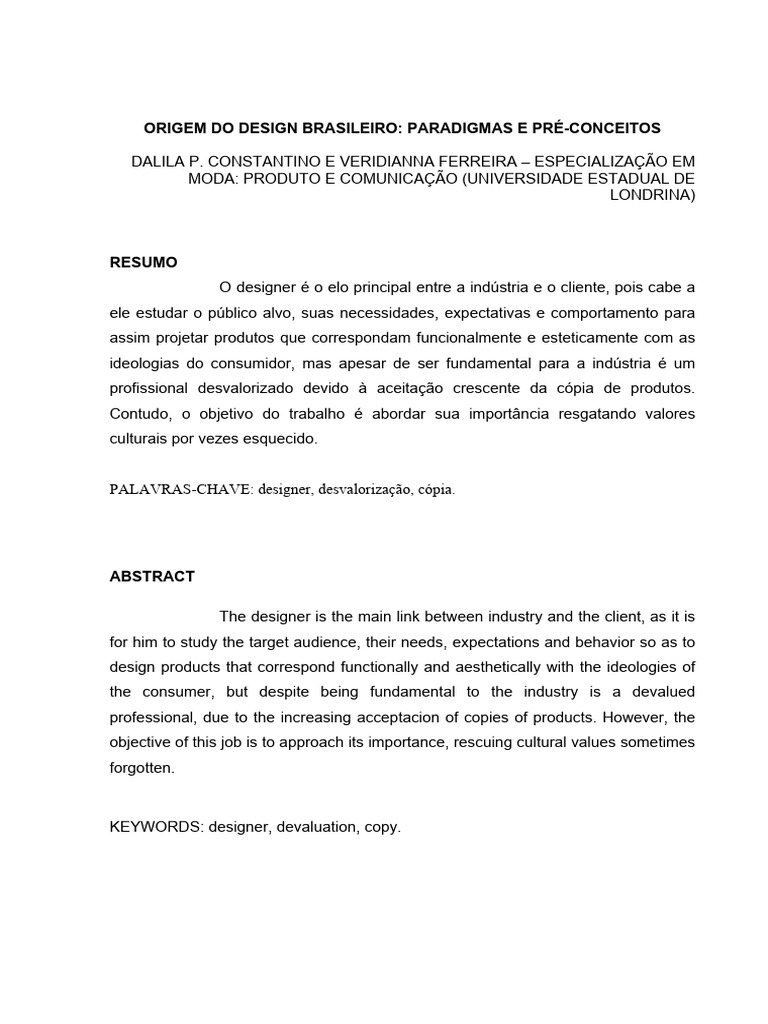 Origem e Evolução do Design no Brasil | PDF | Esboço | Moda