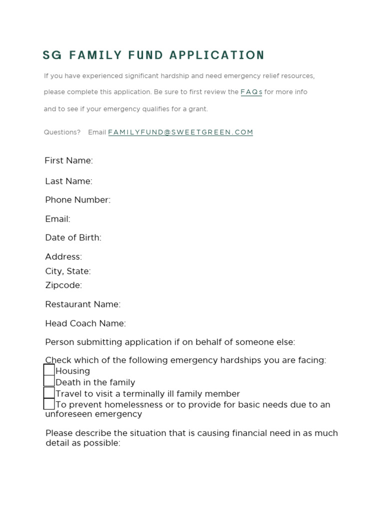 SG Family Fund Application | PDF | Insurance | Emergency