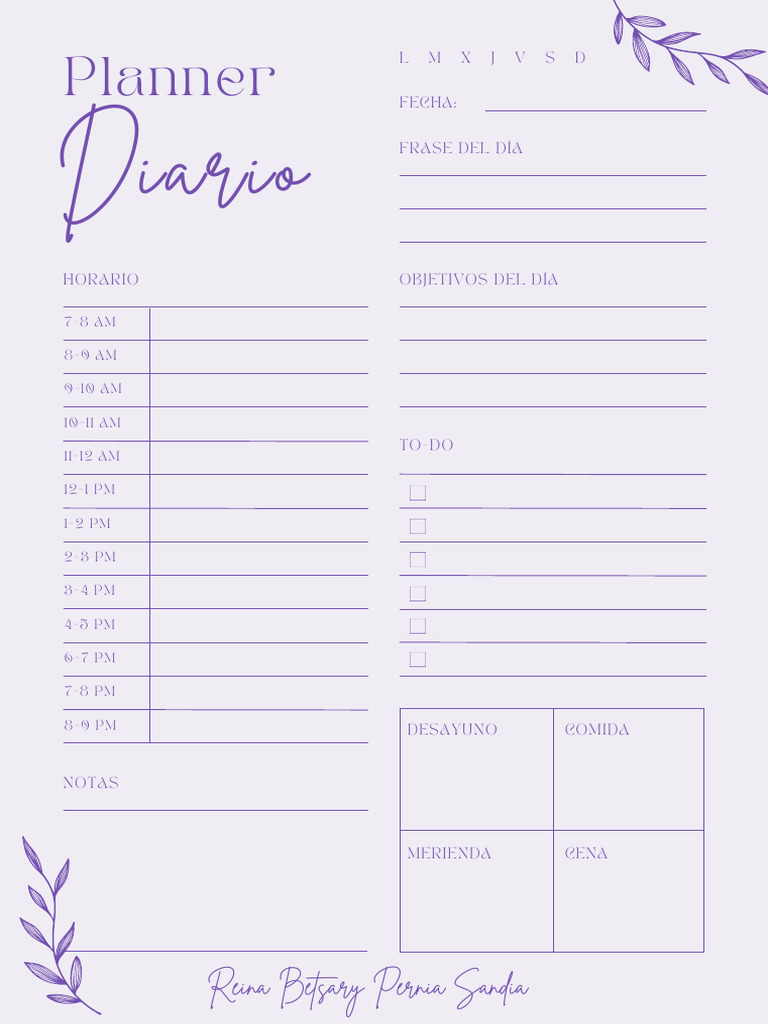 Planner A4 Diario Elegante Moderno Lila | PDF