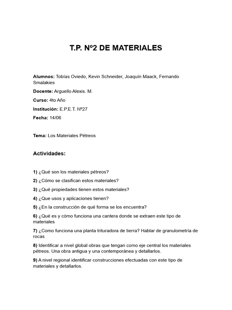 T.P. Materiales Nº2 | PDF | pared | Hormigón
