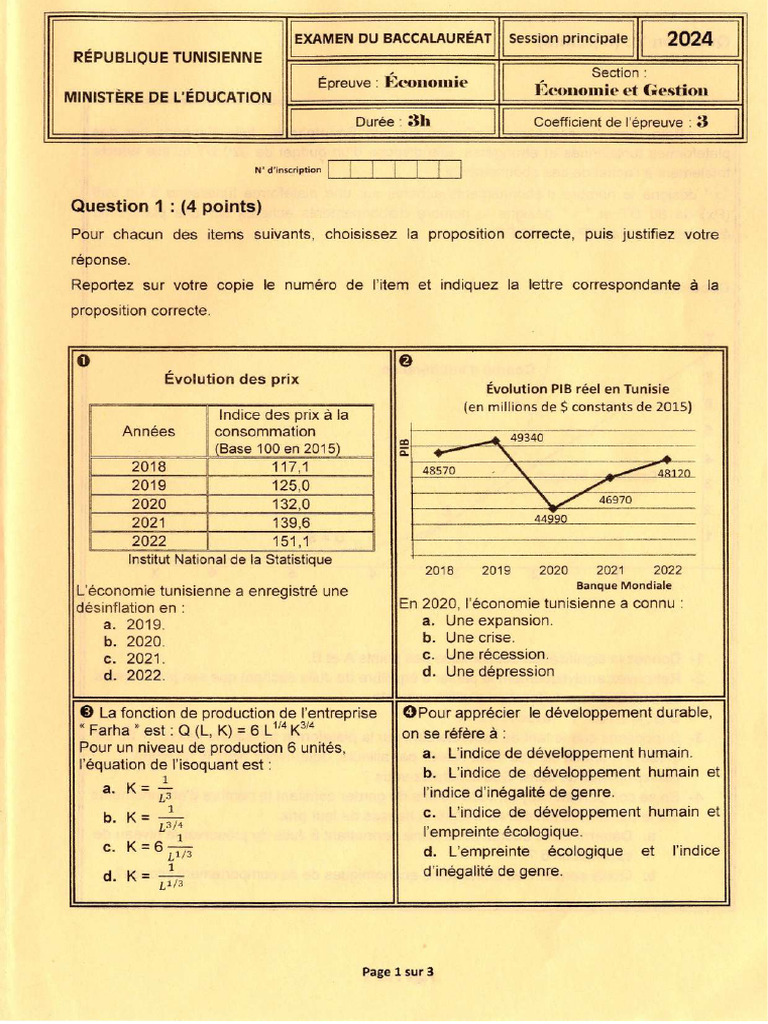 Bac 2024 Eco Economie Session Principale | PDF