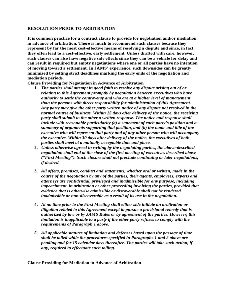 Arbitration Clauses | PDF | Arbitration | Mediation