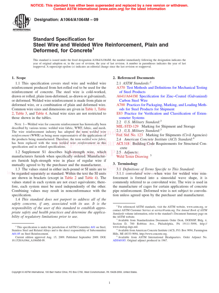Astm A1064 A1064m 09 | PDF | Strength Of Materials | Rolling (Metalworking)